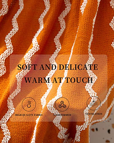 SPAOMY Fluffy Chenille Knitted Throw Blanket with Tassels Soft Cozy Lightweight Decorative Throw Blanket for Bed, Sofa, Travel- All Seasons (50x60 Inch, Dark Gold Wave)