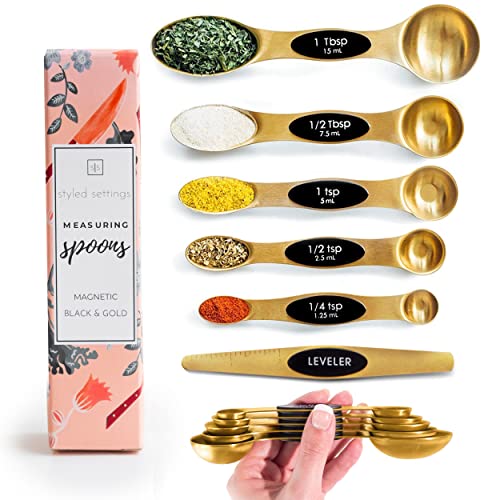 Magnetic Measuring Spoons Set - Stainless Steel Measuring Spoons - Magnetic Measuring Spoon Set, Gold Measuring Spoons Magnetic, Cute Measuring Spoons for Cooking & Baking