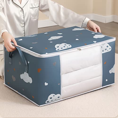 Large Storage Bags with Reinforced Handle, Clear Window & Two-Way Zippers, Foldable & Washable Zippered Storage Bins for Pillow, Quilt, Bedding, Clothes, Blanket 1pc