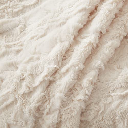 COZYART Faux Fur Throw Blanket for Couch - 50"x60" Cream Super Soft Plush Luxurious and Elegant with Comfy Reversible Microfiber Fluffy Blankets and Throws for Bed Home Decorative