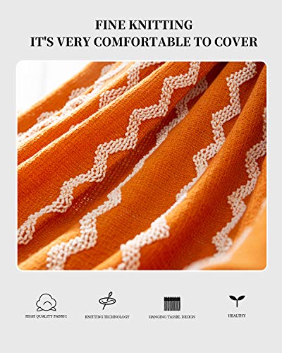 SPAOMY Fluffy Chenille Knitted Throw Blanket with Tassels Soft Cozy Lightweight Decorative Throw Blanket for Bed, Sofa, Travel- All Seasons (50x60 Inch, Dark Gold Wave)
