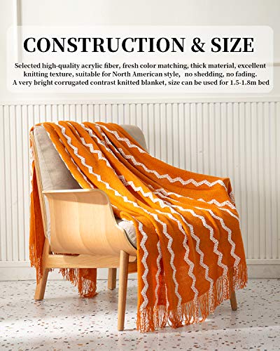 SPAOMY Fluffy Chenille Knitted Throw Blanket with Tassels Soft Cozy Lightweight Decorative Throw Blanket for Bed, Sofa, Travel- All Seasons (50x60 Inch, Dark Gold Wave)