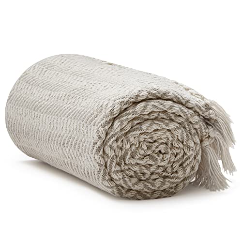 Americanflat 100% Cotton Throw Blanket for Couch - 50x60 - All Seasons Neutral Lightweight Cozy Soft Blankets & Throws for Bed, Sofa or Chair. Indoor or Outdoor [Cream Beige Zig Zag]
