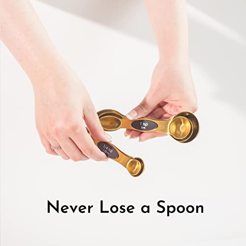 Magnetic Measuring Spoons Set - Stainless Steel Measuring Spoons - Magnetic Measuring Spoon Set, Gold Measuring Spoons Magnetic, Cute Measuring Spoons for Cooking & Baking