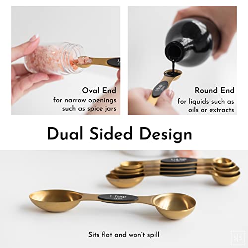 Magnetic Measuring Spoons Set - Stainless Steel Measuring Spoons - Magnetic Measuring Spoon Set, Gold Measuring Spoons Magnetic, Cute Measuring Spoons for Cooking & Baking