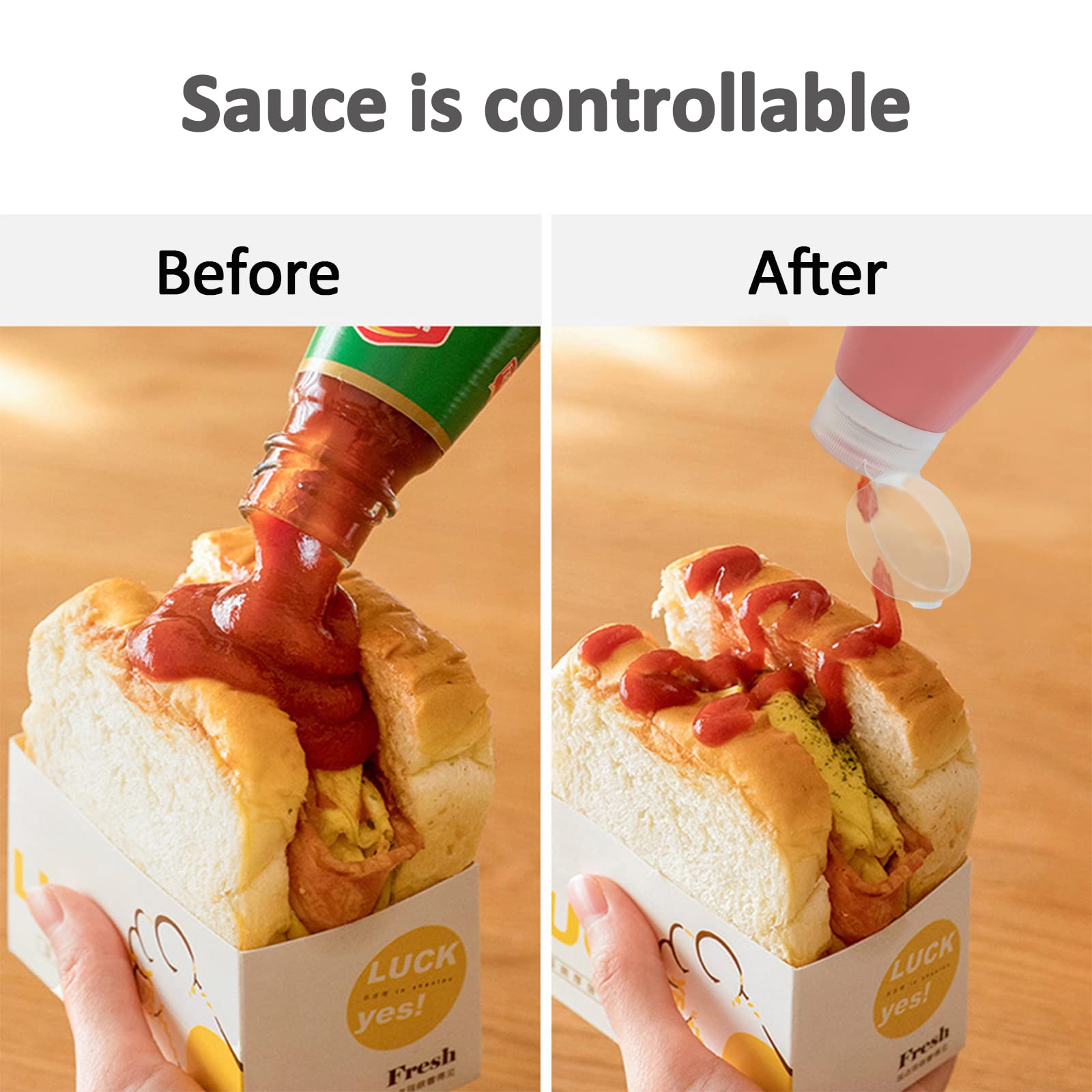 TACYKIBD 4Pcs Squeeze Salad Dressing Bottles, Leakproof Mini Sauce Condiment Bottles and Dressing to Go for Lunch, Portable Salad Dressing Container with 2Pcs Cleaning Brush (1.3OZ, 38ML)
