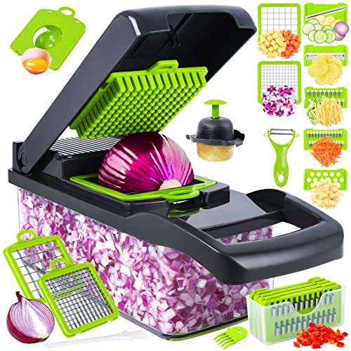 Vegetable Chopper, Pro Onion Chopper, 14 in 1Multifunctional Food Chopper, Kitchen Vegetable Slicer Dicer Cutter,Veggie Chopper With 8 Blades,Carrot and Garlic Chopper With Container (Grey)…