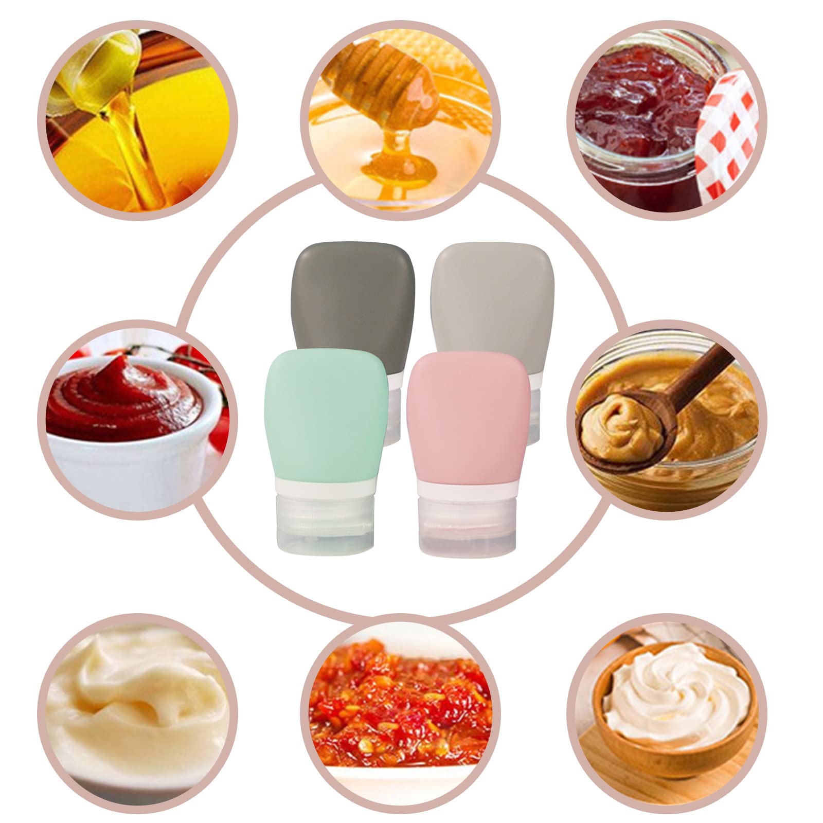 TACYKIBD 4Pcs Squeeze Salad Dressing Bottles, Leakproof Mini Sauce Condiment Bottles and Dressing to Go for Lunch, Portable Salad Dressing Container with 2Pcs Cleaning Brush (1.3OZ, 38ML)