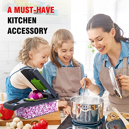 Vegetable Chopper, Pro Onion Chopper, 14 in 1Multifunctional Food Chopper, Kitchen Vegetable Slicer Dicer Cutter,Veggie Chopper With 8 Blades,Carrot and Garlic Chopper With Container (Grey)…