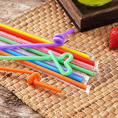 200 Pcs Individually Packaged Colorful Disposable Extra Long Flexible Plastic Drinking Straws.(0.23'' diameter and 10.2" long)