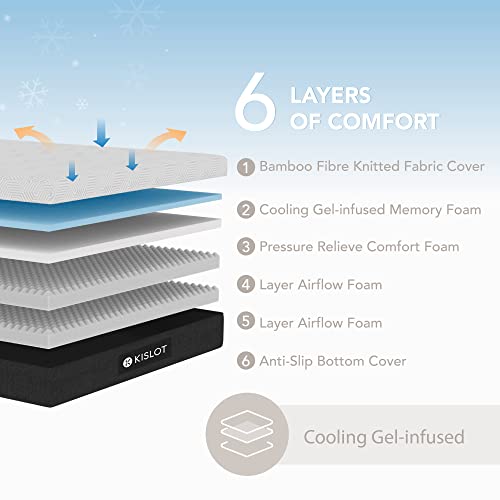 KISLOT KS 10 Inch Full Memory Foam Mattress β Soft and Breathable Bamboo Cover and Cooling Gel Infused Memory Foam β Fiberglass Free