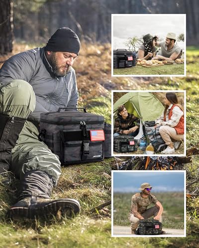 JOYHILL Tactical Lunch Box for Men, Insulated Lunch Bag with Detachable Bottle Pouch Holder, Large Durable Thermal Cooler Bag, Modern Leakproof Bag for Adult Work, Camping, Land CAMO,13L
