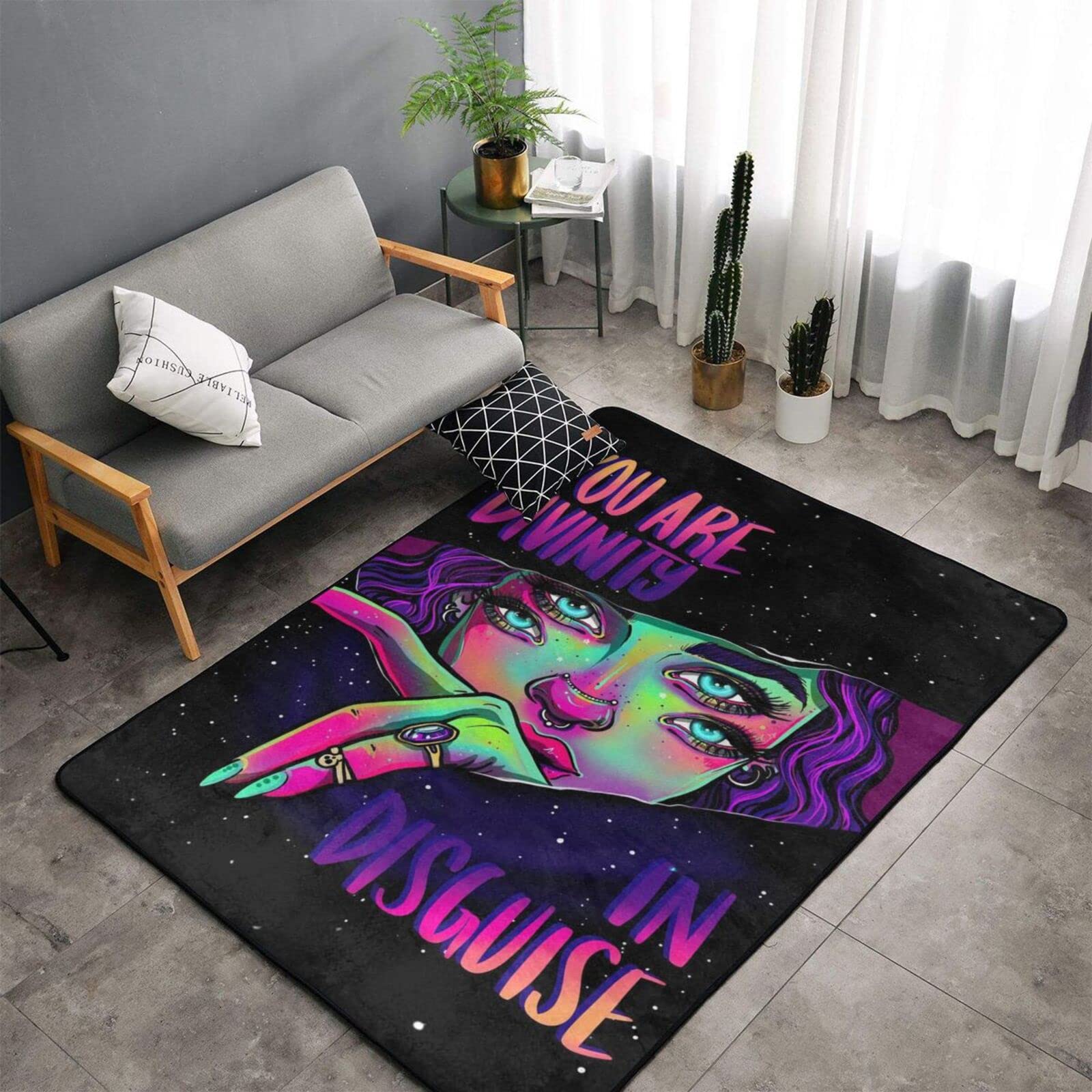 UianYY Area Rugs Home Decor Mysterious Psychedelic You Ghost Cool Girl Floor Mat Living Room Bedroom Carpets Doormats 60 X 39 Inches