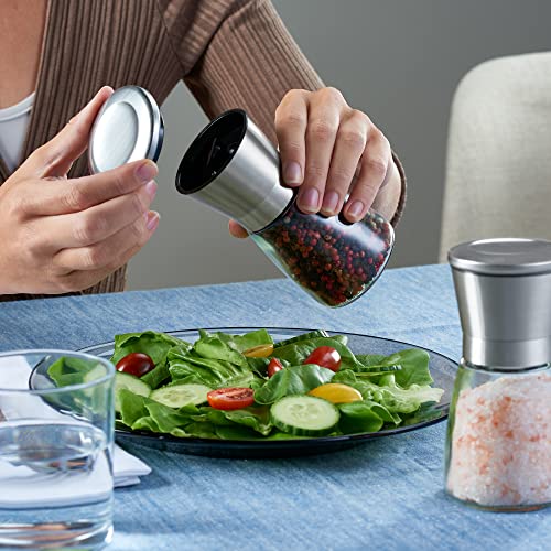 GLING Salt and Pepper Grinder Set - Refillable Sea Salt & Peppercorn Stainless Steel Shakers - Salt and Pepper Mill - 5 Inch