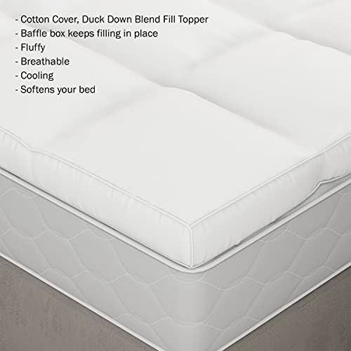 Down Mattress Topper- Queen Size-4” Gusset Duck & Down Filled Featherbed with Cotton Cover-Plush Pillow Top for Extra Cushion & Support by Lavish Home White
