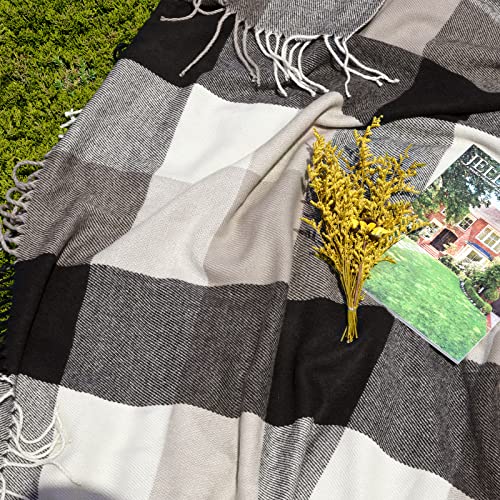 David's Home Buffalo Plaid Throw Blanket- Soft and Lightweight Buffalo Check Blanket with Decorative Tassels for Couch Sofa-Outdoor Fringe Lap Throw-Farmhouse Style-50x60 Inches-Black/Brown