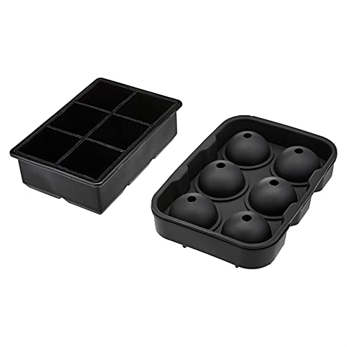 AmazonCommercial Silicone Ice Cube Tray - Set of 2 with (1) Spherical mold and (1) Square mold