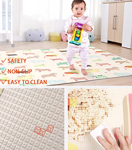 HOMTOL Baby Play Mat 47"x70", Reversible Playmat, Double Sided Kids Activity Mats, Toddler XPE Crawling Mat, Non-Slip Foam Playmats for Floor