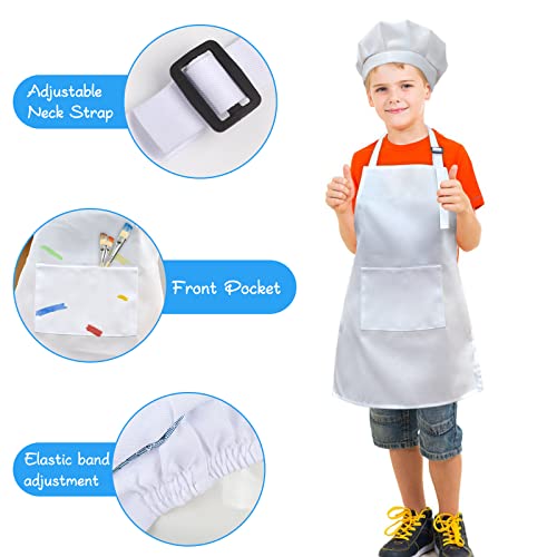 SUNLAND Kids Apron And Hat Set Children Chef Apron For Cooking Baking Painting White(S:3-6 Years)¡