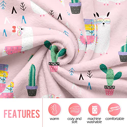 Levens Llama Alpaca Throw Blanket Pink Background Blanket for Bed Couch Sofa Lightweight Travelling Camping Throw for Kids Adults 50"x60"
