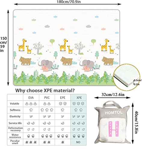 HOMTOL Baby Play Mat 47"x70", Reversible Playmat, Double Sided Kids Activity Mats, Toddler XPE Crawling Mat, Non-Slip Foam Playmats for Floor