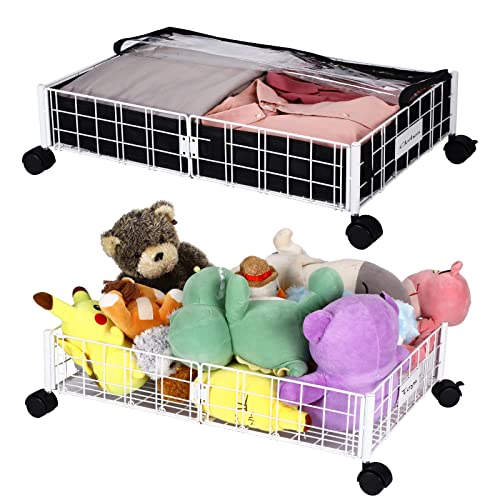 Under Bed Storage,Under Bed Shoe Storage Organizer Drawer with Markable Nameplate,Under-Bed Shoe Storage Organizer for Clothes, Toy, Book, Blanket, Under-Bed Storage Containers (2 Pack, White-Style-2)