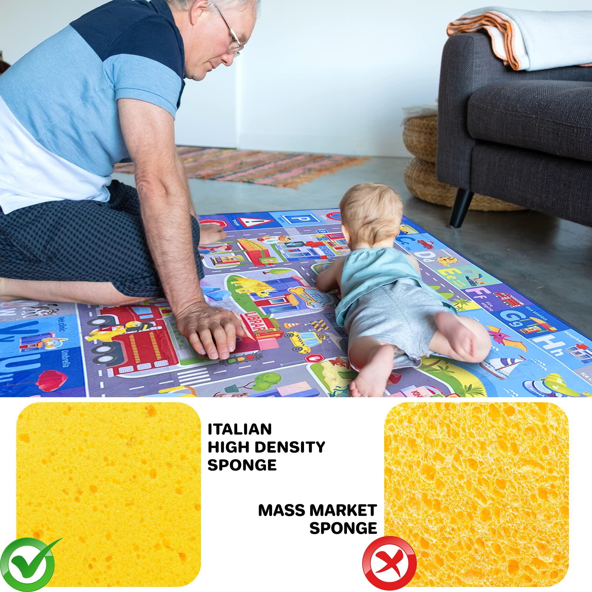 QUOKKA ABC Floor Play Mat – Extra Thick 0.8cm Non-Slip Padded Nursery Rug with City Design for Babies Toddlers & Kids – Super Soft Plush Mat for Playroom - Foldable Gift for Boys and Girls