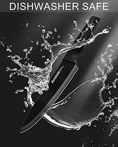 Astercook Knife Set, Kitchen Knife Set with Built-in Sharpener Block, Dishwasher Safe, 15 Pieces German Stainless Steel Knife Block Set, Black