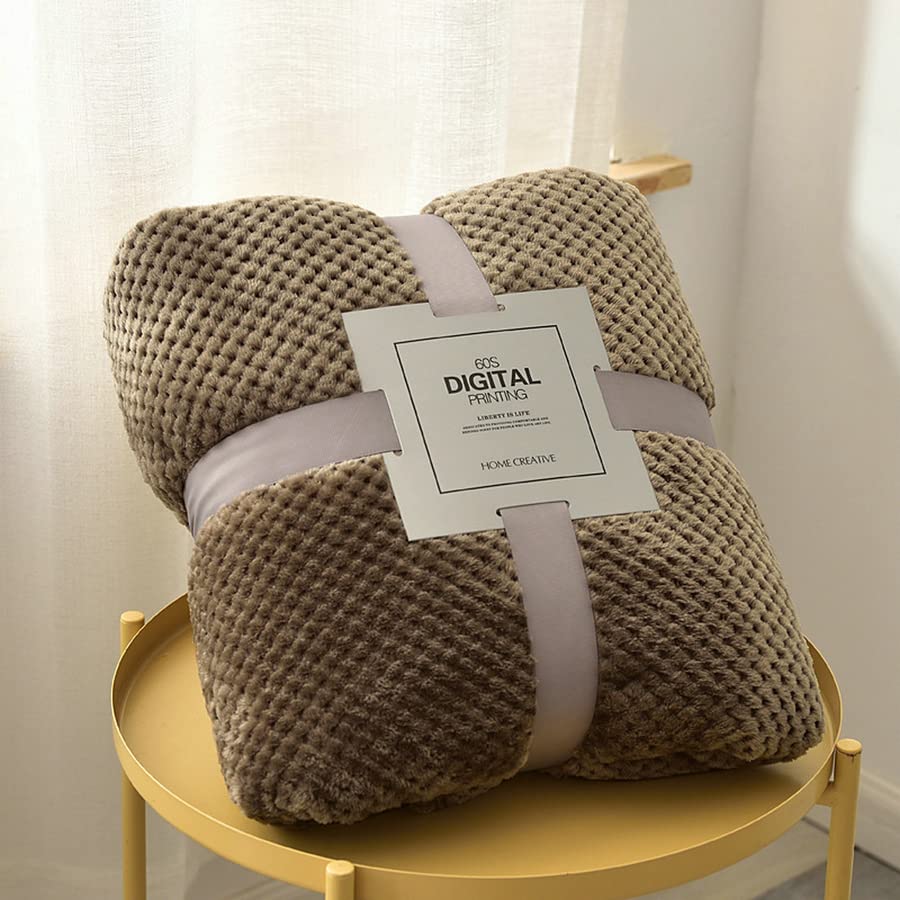 Soft Flannel Bedspread Sofa Throw Blanket Portable Car Travel Cover Warm Blanket Christmas New Year Gift (180CMX200CM, Coffee)