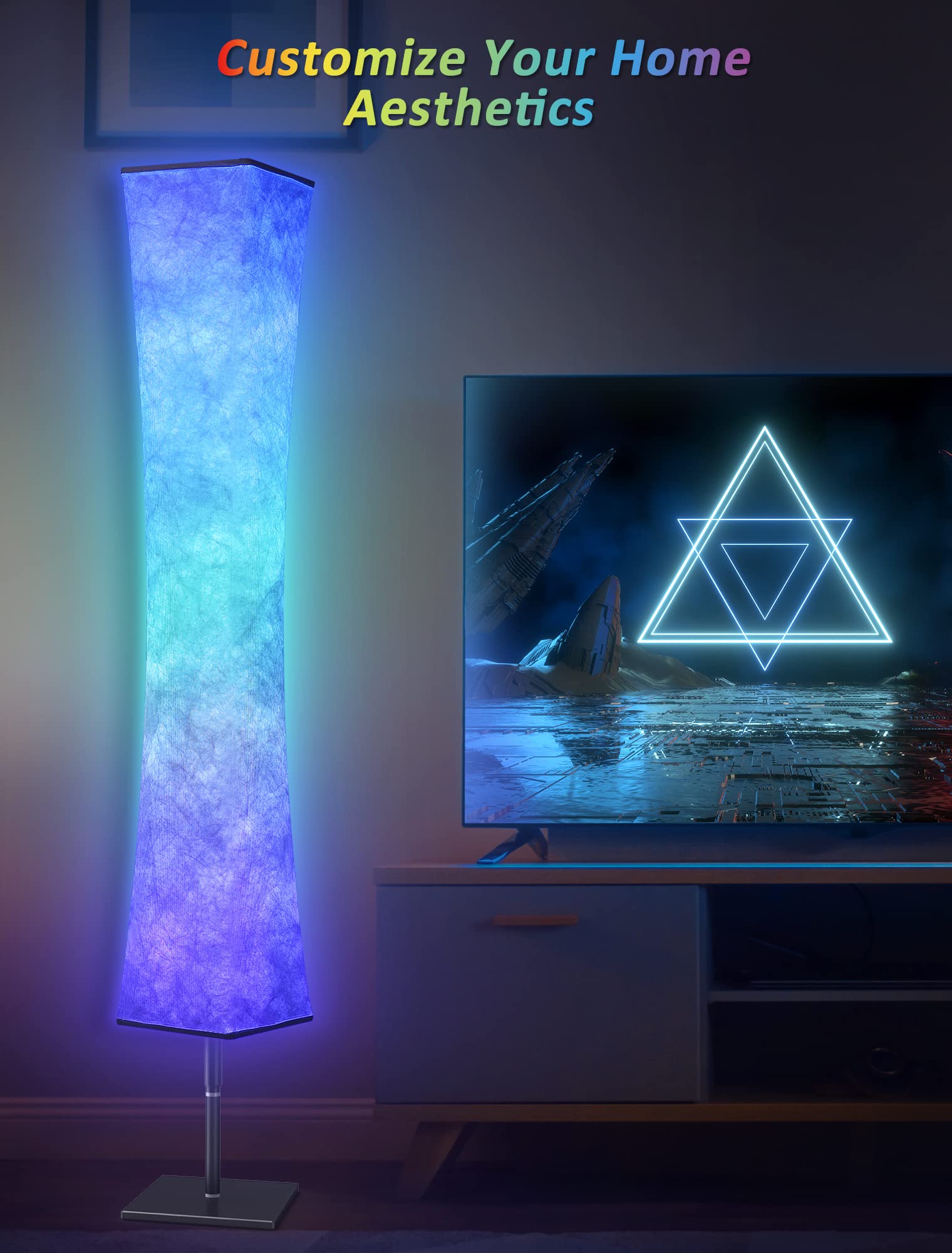 Torchlet RGB Led Smart Lamp Alexa APP Control, Color Changing Modern Floor Standing Lamp with DIY Mode, Music Sync and White Fabric Shade for Living Room Bedroom Game Room