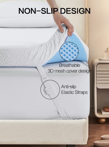 3 Inch Twin Memory Foam Mattress Topper Cooling Gel Infusion Ventilated Design Removable Bamboo Breathable and Washable Cover with Strap