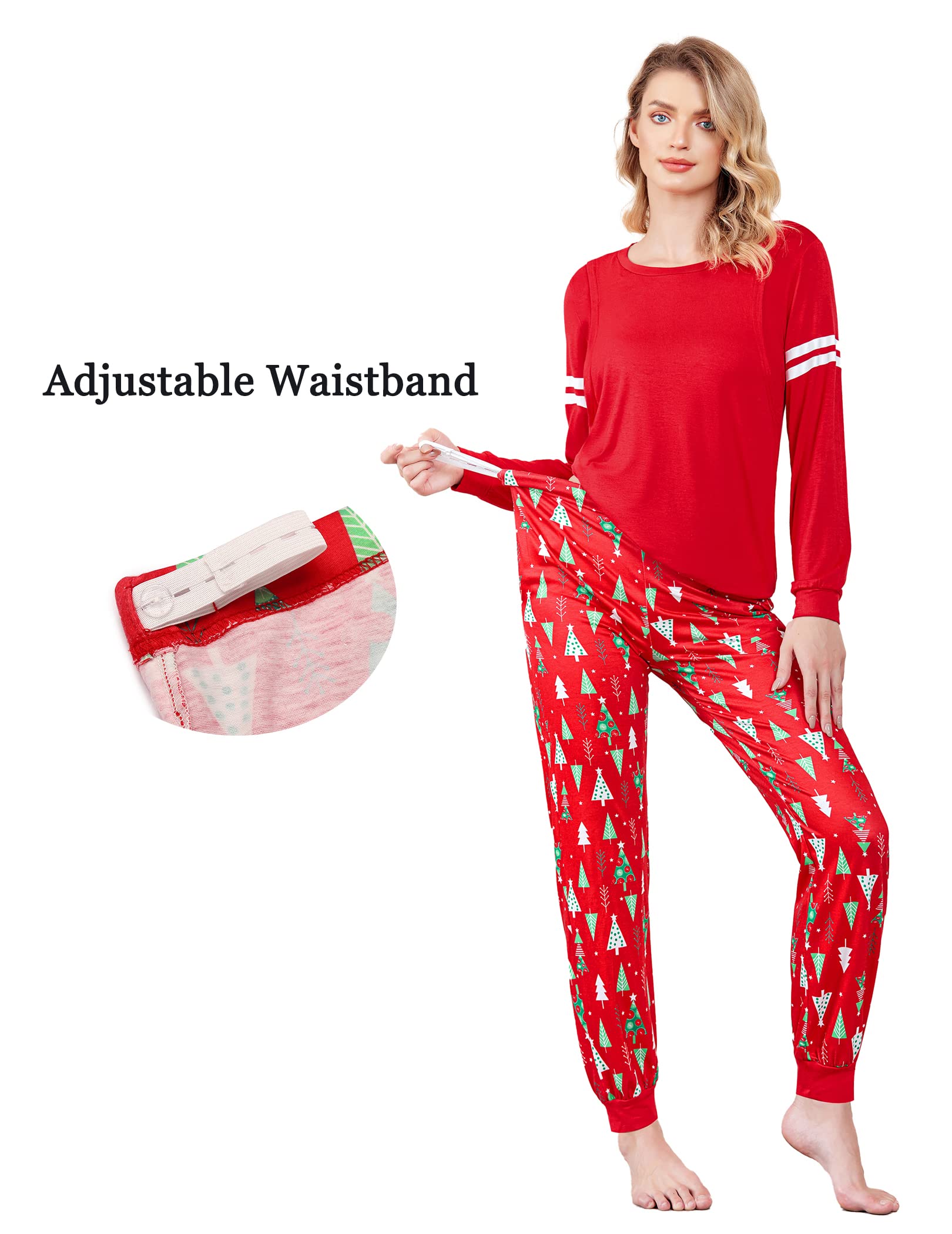 Ekouaer Women's Nursing Pjs Long Sleeve Maternity Pajamas Set X-Mas Pregnancy Breastfeeding Sleepwear Loungewear Christmas Red S