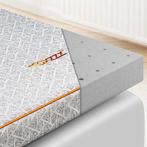Maxzzz Memory Foam Mattress Topper Queen, 2 Inch Bamboo Charcoal Mattress Topper Bed Topper with Removable Soft Cover, Ventilated Design & CertiPUR-US Certified Foam Topper (Queen)