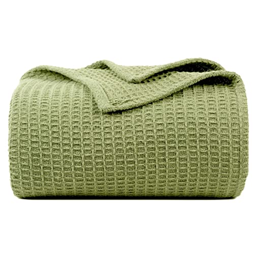 Waffle Weave Blanket King - 100% Cotton Breathable Lightweight All Season Layering Thermal for Bed Sofa Couch 90 x 108 Inches-Sage Green by BBH