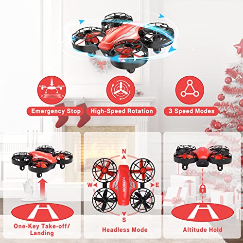 Mini Drone for Kids and Beginners, Remote Control Helicopter Quadcopter with 3 Modular Batteries, Headless Mode, Auto Hovering, 3 Speed Modes, Indoor RC Pocket Plane Gift for Boys and Girls, Red