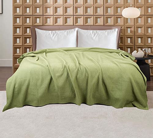 Waffle Weave Blanket King - 100% Cotton Breathable Lightweight All Season Layering Thermal for Bed Sofa Couch 90 x 108 Inches-Sage Green by BBH