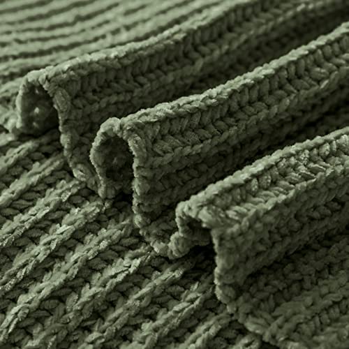 Aormenzy Sage Green Chenille Throw Blanket for Couch, Sage Knit Blanket Soft & Cozy Decorative Throw Blanket for Sofa Bed Chair