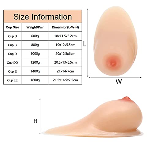 Lifelike Silicone Breast Forms Woman Breast Enlarger Mastectomy Prosthesis Self Adhesive False Breast False Boobs for Crossdress Transvestite and Cosplay,Nude,C Cup (800g/pair)