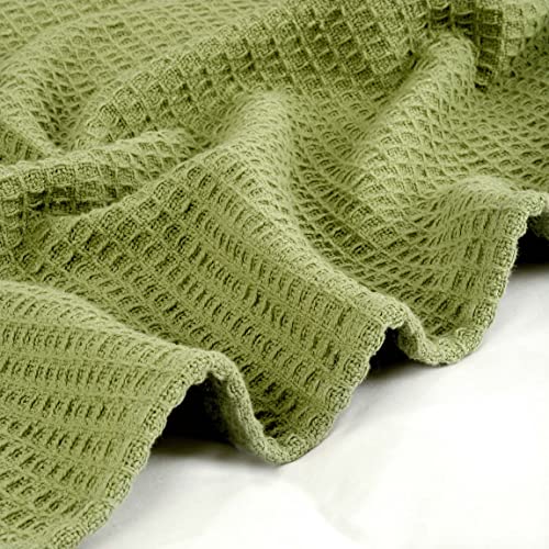 Waffle Weave Blanket King - 100% Cotton Breathable Lightweight All Season Layering Thermal for Bed Sofa Couch 90 x 108 Inches-Sage Green by BBH