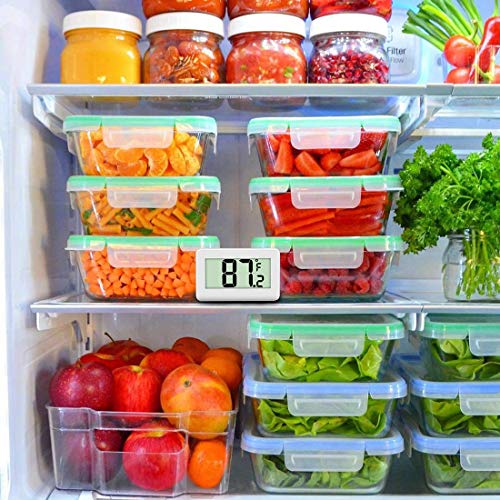 Mini Refrigerator Fridge Thermometer, 2 Pack Digital Freezer Thermometer Waterproof Room Thermometer with Hook, Large LCD Display