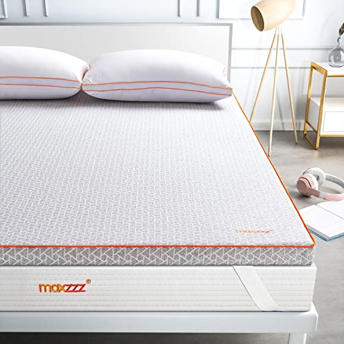 Maxzzz Memory Foam Mattress Topper Queen, 2 Inch Bamboo Charcoal Mattress Topper Bed Topper with Removable Soft Cover, Ventilated Design & CertiPUR-US Certified Foam Topper (Queen)