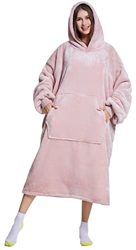 CozyLeep Wearable Blanket Hoodie for Adult Women Men - Warm and Soft Oversized Snuggle Blanket Sweatshirt Idea Gift for Birthday, Pink