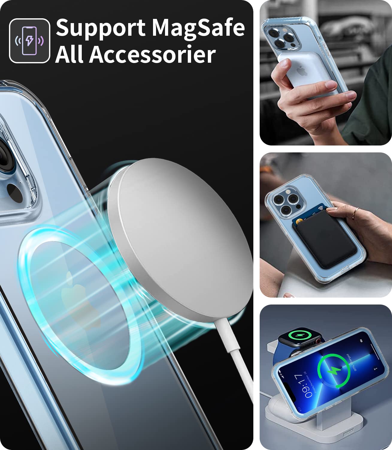 Neeliup Privacy Case for iPhone 13 Pro Max[100% Screen Sensitivity][with Anti Peep Screen Protector][Full Body Protection] Magnetic Case for iPhone 13 Pro Max Sierra Blue