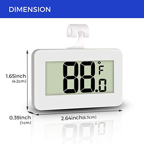 Mini Refrigerator Fridge Thermometer, 2 Pack Digital Freezer Thermometer Waterproof Room Thermometer with Hook, Large LCD Display