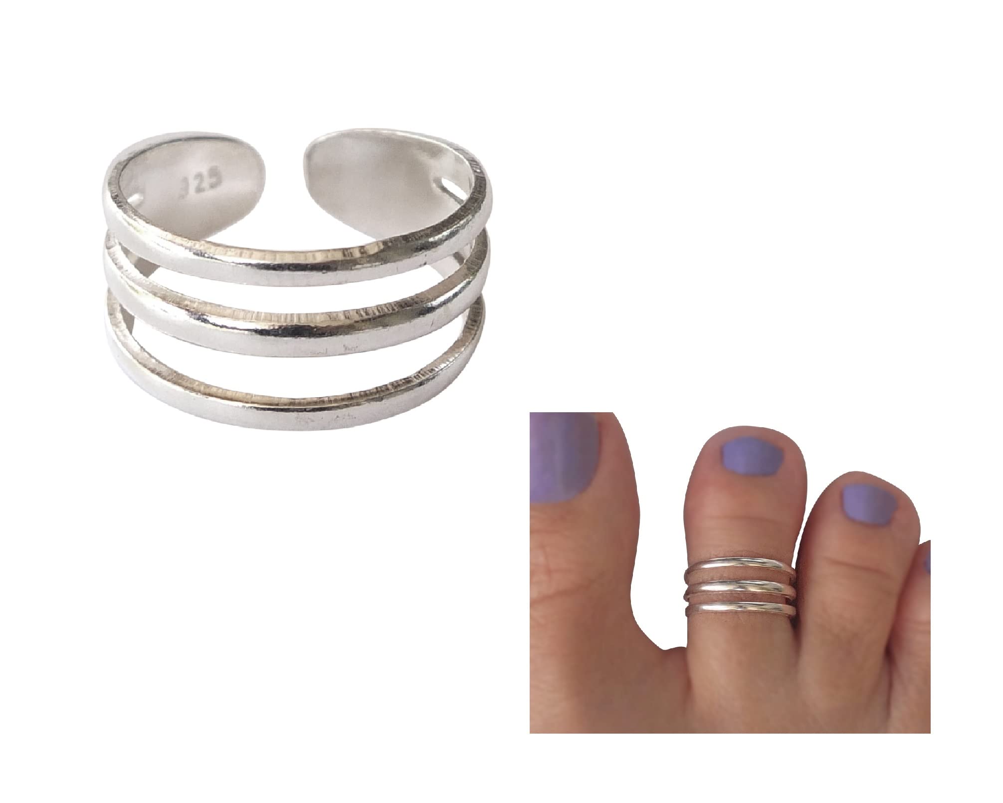 Handmade Silver Triple Band Adjustable Toe Ring, 925 Sterling Silver, Classic 3 Row Dainty Open Toe, Pinky or Knuckle Rings for Women, By MiYa Jewelry Creations