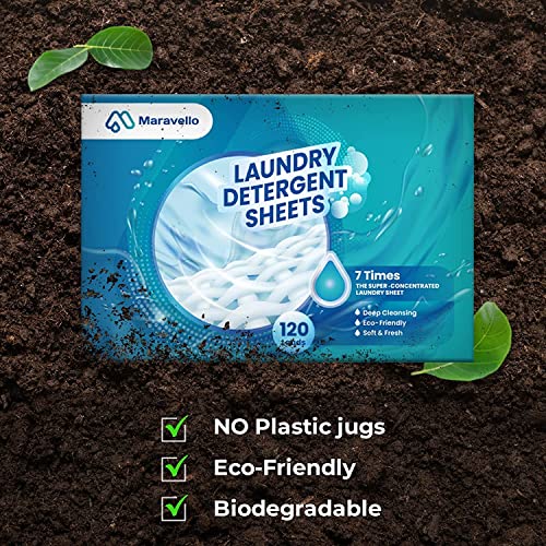 Laundry Detergent Sheets Fresh Scent: Maravello Hypoallergenic Laundry Soap -Eco-friendly Washing Detergent Sheets Plastic-Free Washer Sheets (Fresh Scent, 120 Count)