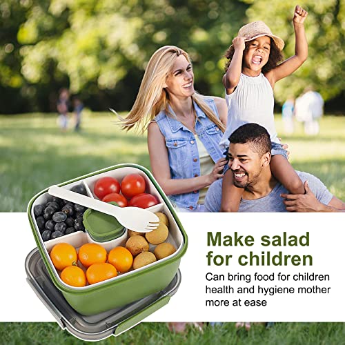 shopwithgreen 52 OZ to Go Salad Container Lunch Container, BPA-Free, 3-Compartment for Salad Toppings and Snacks, Salad Bowl with Dressing Container, Built-in Reusable spoon, Microwave Safe