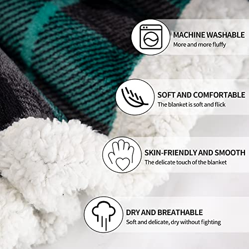 Gealaek Sherpa Throw Blanket Green Buffalo Plaid Blanket Fuzzy Soft Warm Cozy Reversible Microfiber Throw for Couch Sofa Bed Office Camping 50"x60"
