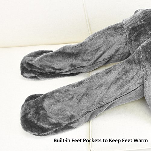 Catalonia Wearable Fleece Blanket with Sleeves and Foot Pockets for Adult Women Men, Micro Plush Comfy Wrap Sleeved Throw Blanket Robe Large, Grey