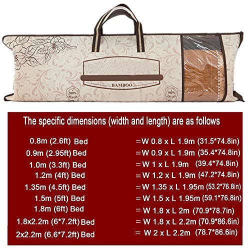 Carbonized Bamboo Summer Sleeping Mat Cooling Mattress Topper Pad,Breathable Smooth Home Double-Sided Folding Bamboo Bed Mat Ice Silk Mat Rug,for Single Double Bed School Family (W 53.2" * L 76.8")